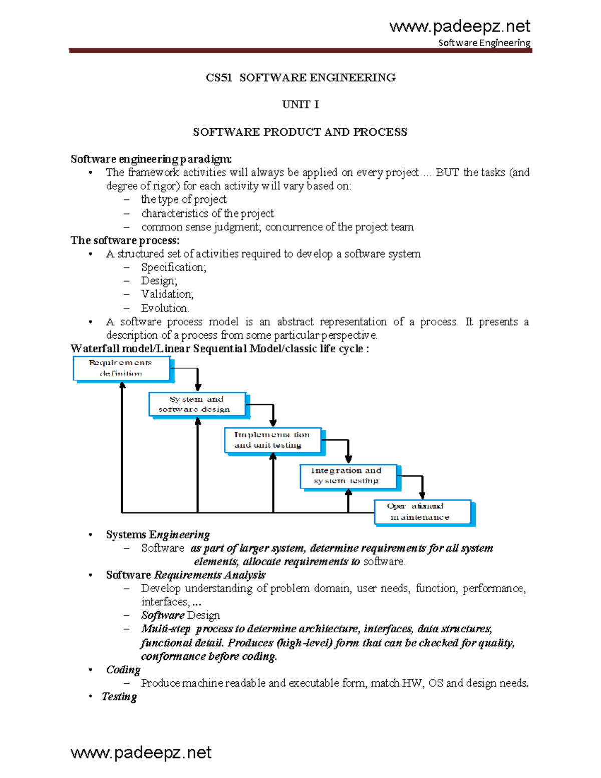 CS6403 Software Engineering Unit I: Software Product and Process ...