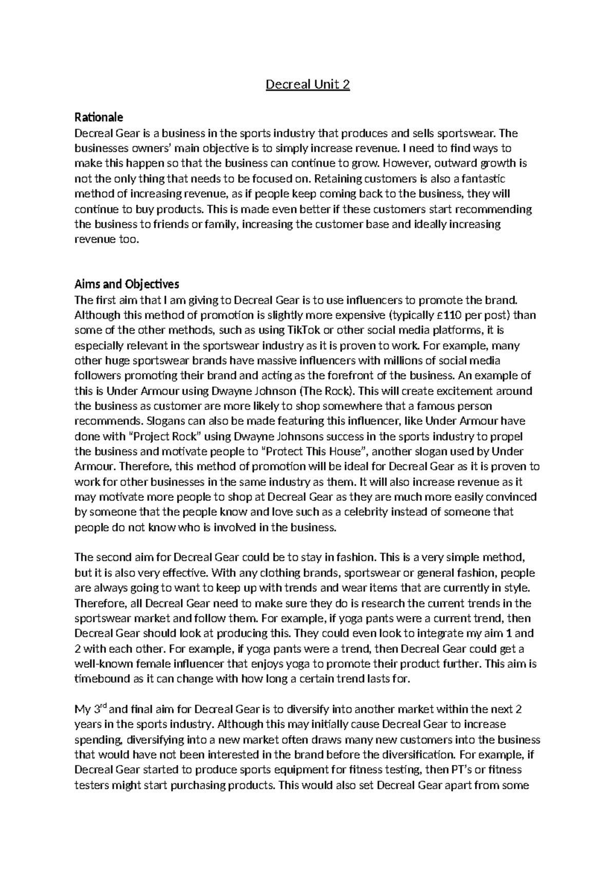 Decreal Gear Marketing Strategy: Aims & Market Research Analysis - Studocu