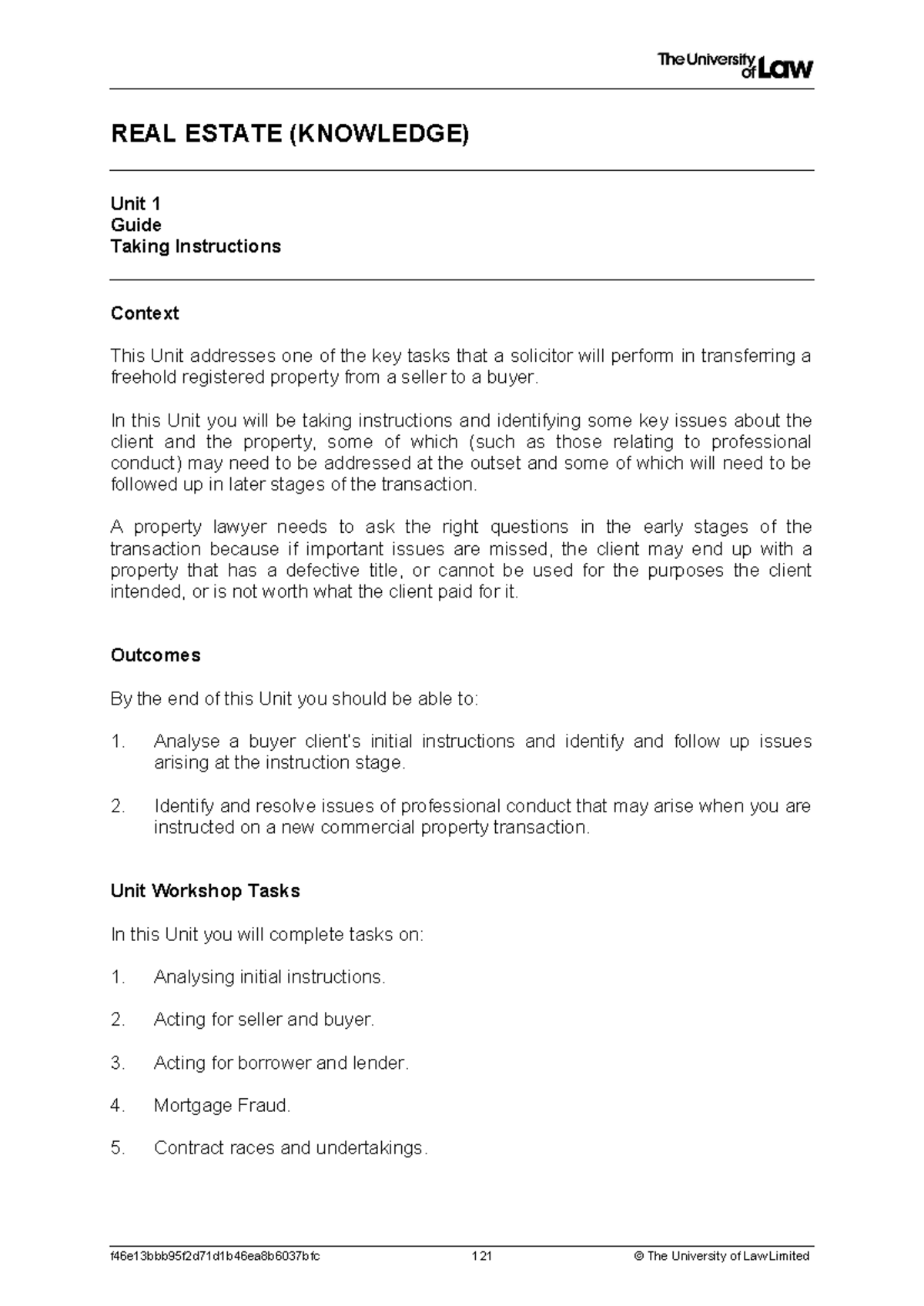 RE WS1 Work Guide - WS Notes - REAL ESTATE (KNOWLEDGE) Unit 1 Guide ...
