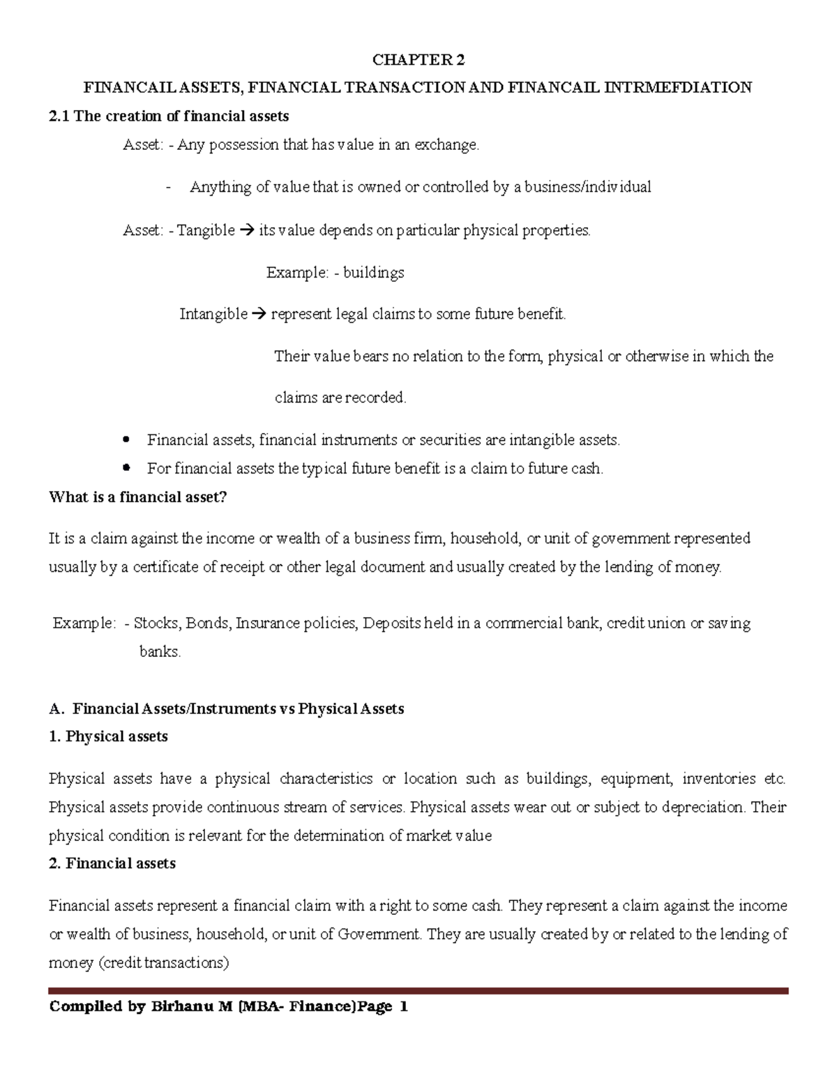finacial market and institution - Accounting and finance - AAU - Studocu