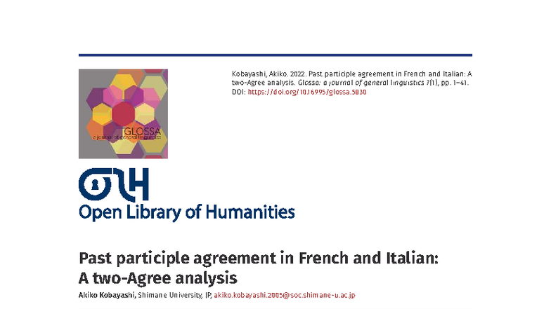 Past Participle Agreement in French and Italian: A Minimalist Analysis ...