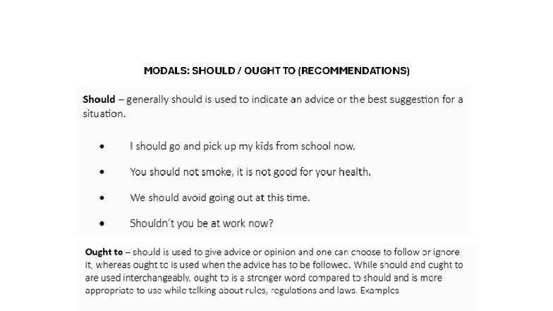 ENG 101: Modals - Should vs. Ought To (Recommendations Explained) - Studocu