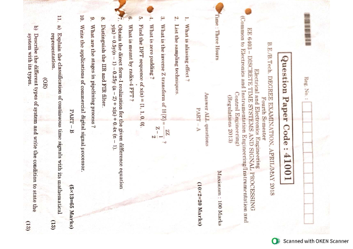 DSP AU QP - EE 6403 Discrete Time Systems & Signal Processing Exam ...