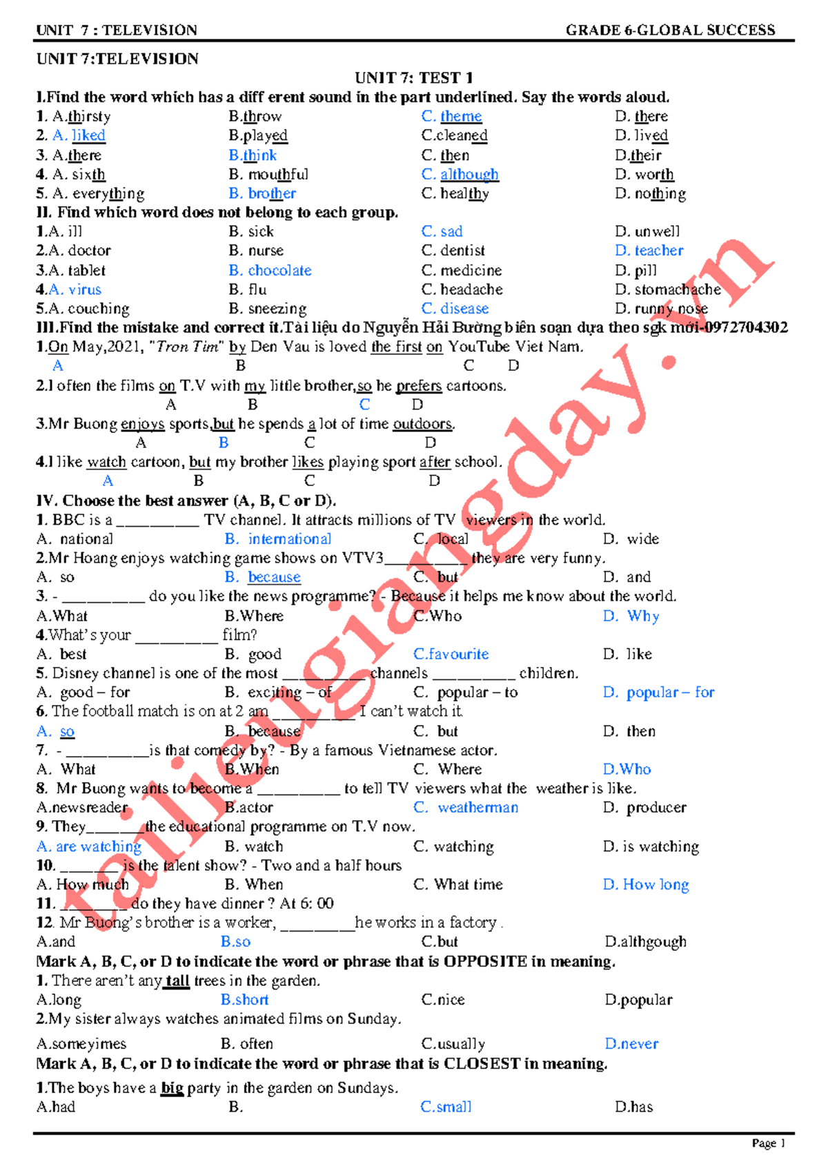 UNIT 7: TELEVISION GRADE SUCCESS - TEST 1 & 3 REVIEW - Studocu