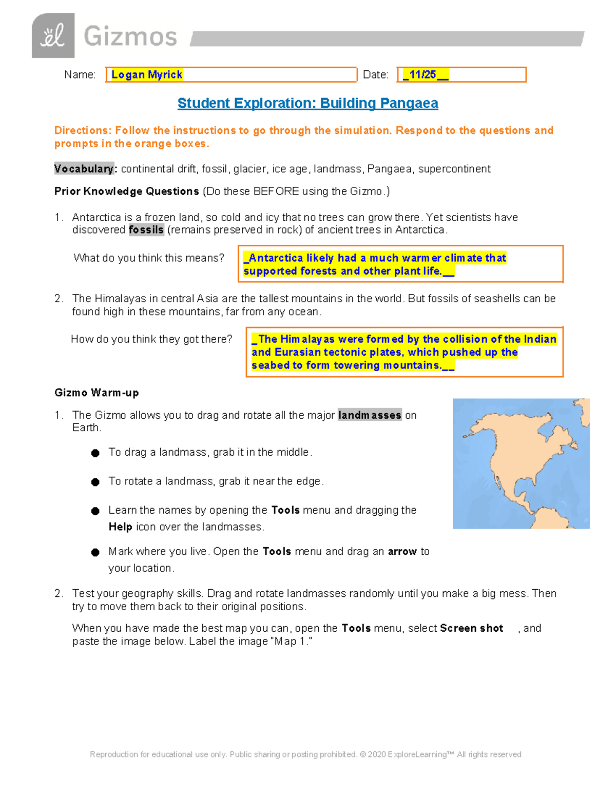 Day 71 Student Exploration: Building Pangaea Gizmo Activity Guide - Studocu
