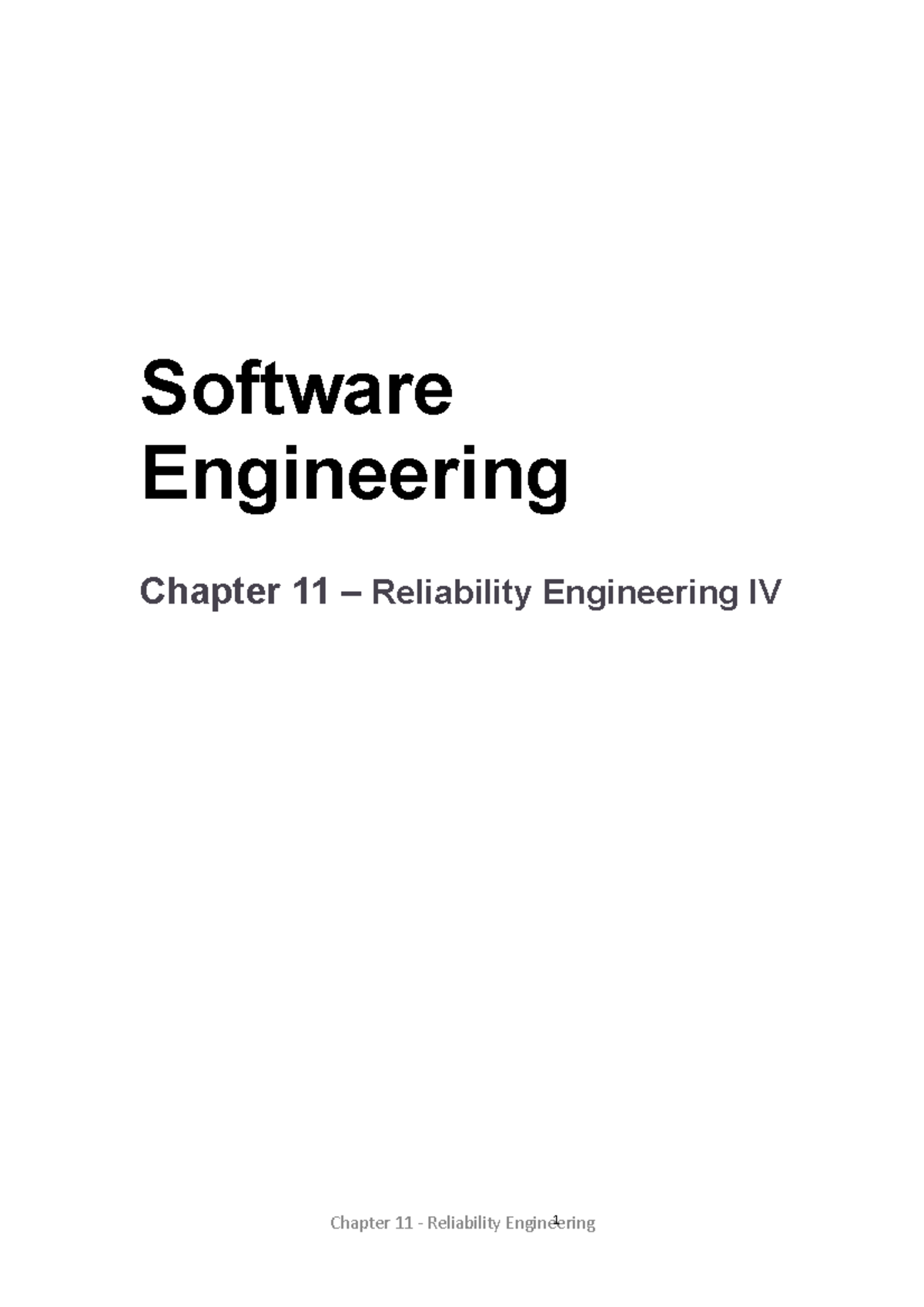 Software Engineering - Ch11 Reliability Engineering Lecture 4 - Software Engineering Chapter 11 ...