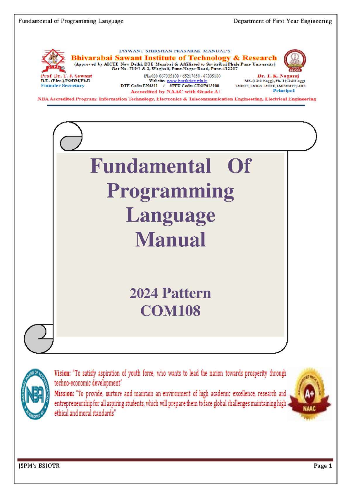 COM108: Fundamentals of Programming Languages - Manual Notes (2024 ...