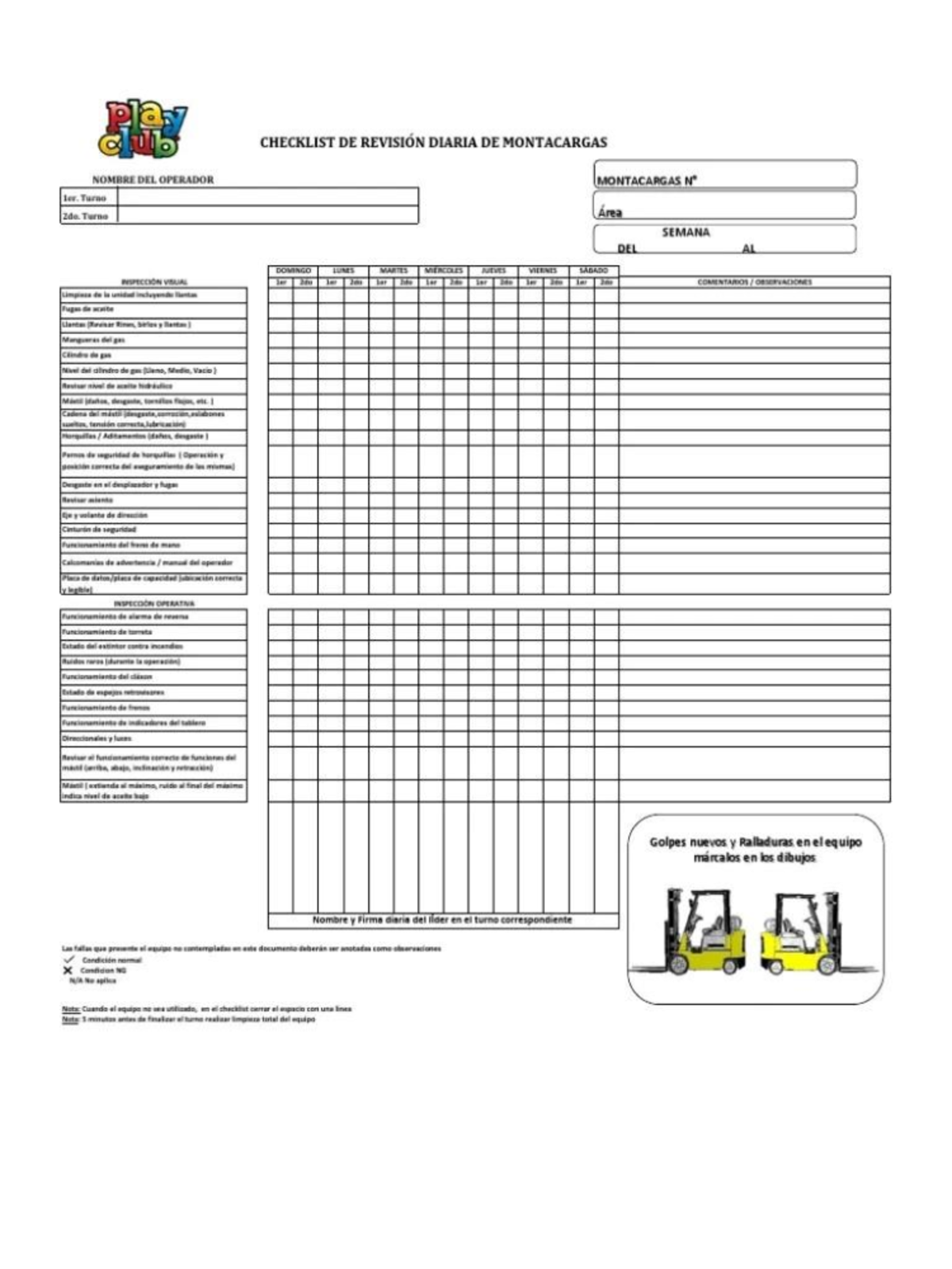 Check List Montacargas - CHECKLIST DE REVISIÓN DIARIA DE MONTACARGAS ...