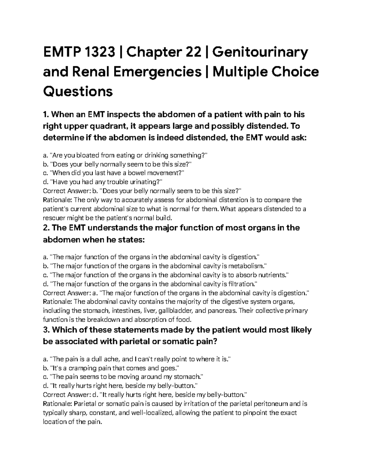 EMTP 1323 | Chapter 22 | Genitourinary & Renal Emergencies Quiz ...