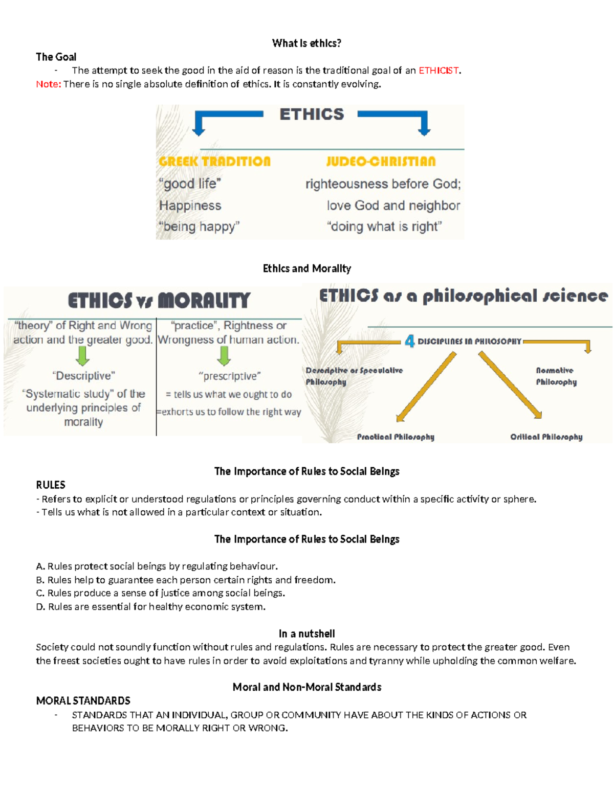 Ethics PPT 1 reviwer - What is ethics? The Goal The attempt to seek the ...