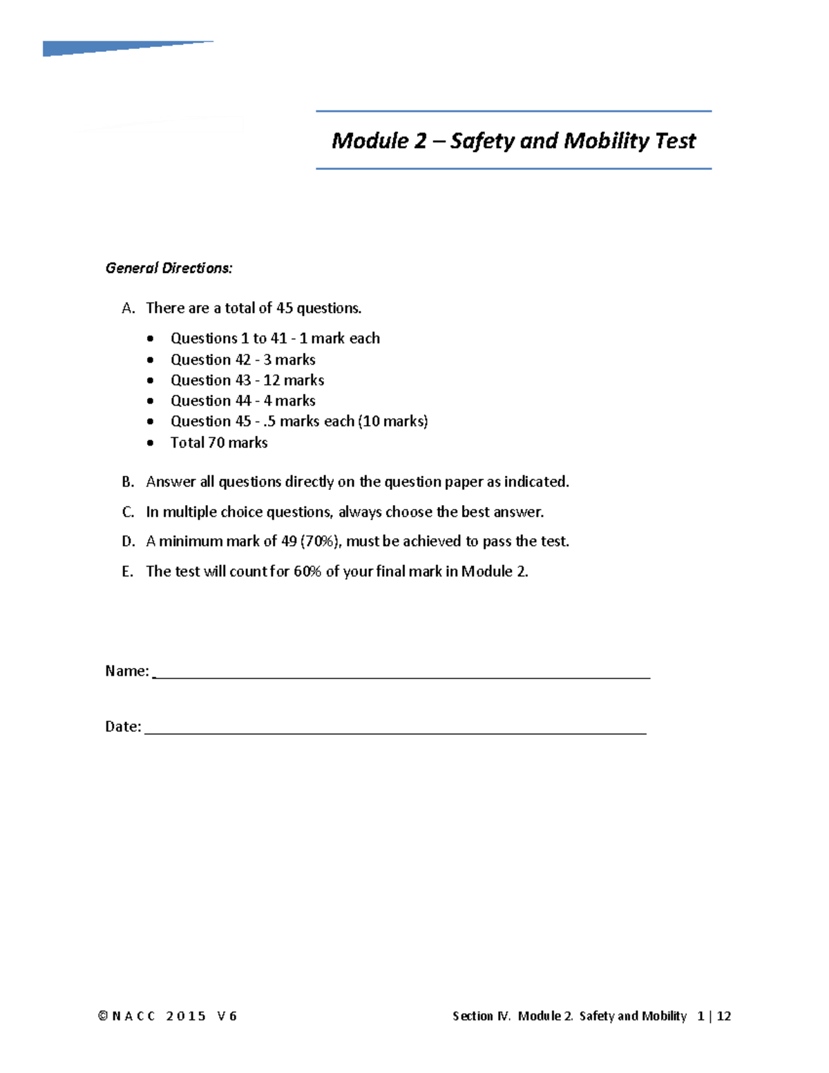 IV-3 Test - Safety & Mobility for Module 2 Study Guide - Studocu