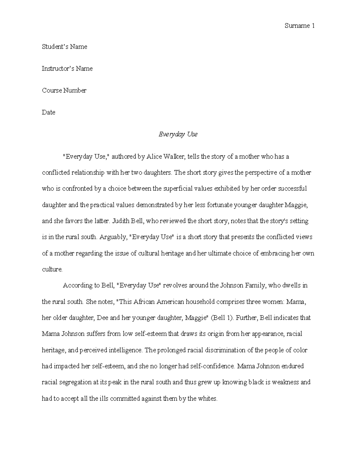 Order 330681323 Essay Notes on Alice Walker's "Everyday Use" - Studocu