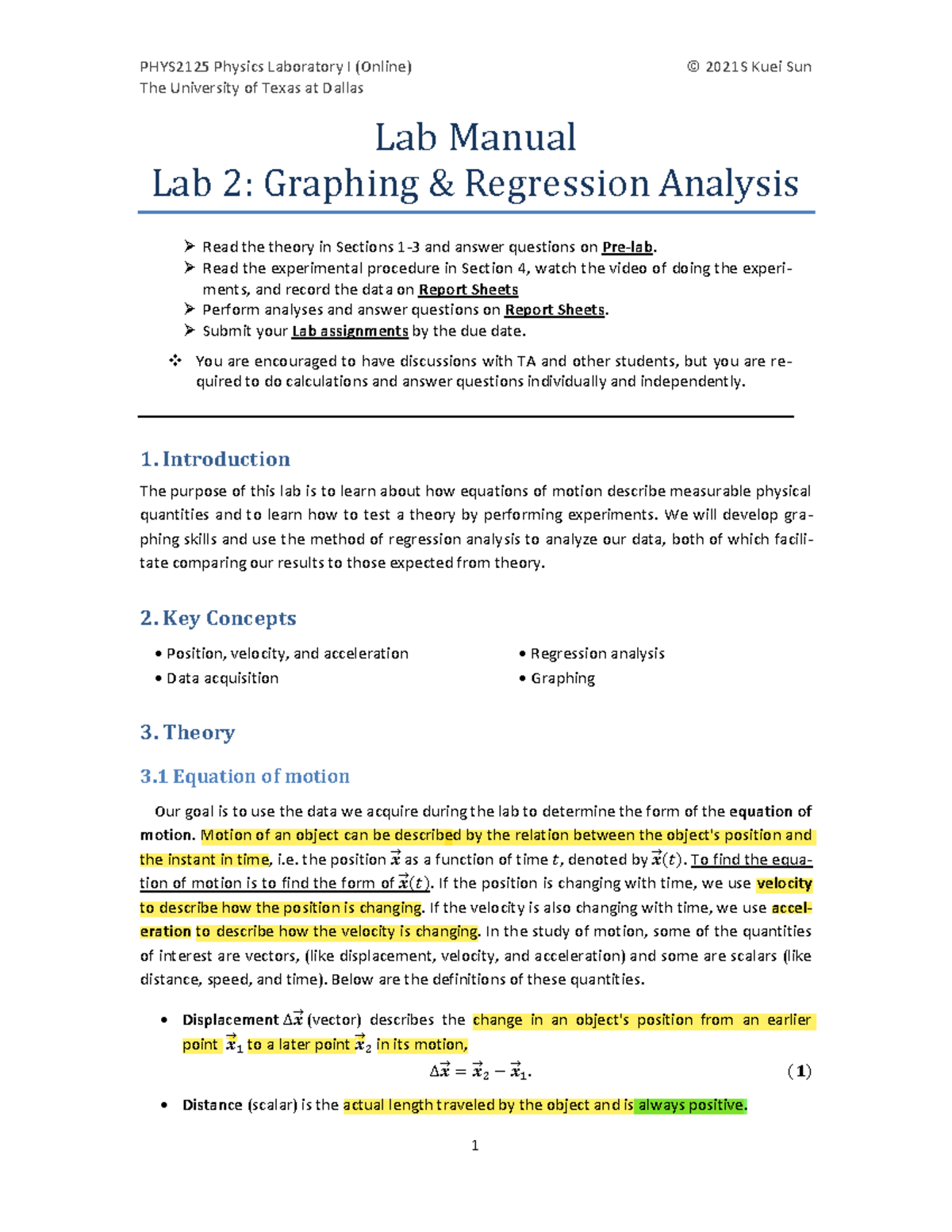 Lab02 Manual: Graphing & Regression Analysis Guide - Studocu