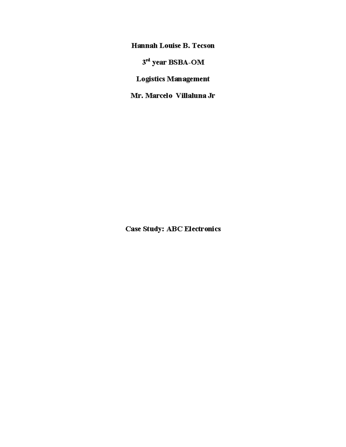 Case Study: Supply Chain Challenges at ABC Electronics (BSBA-OM) - Studocu