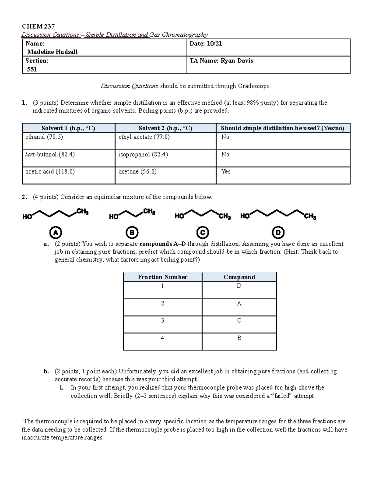 Simple distillation - gc - discussion questions - v2 - CHEM 237 ...