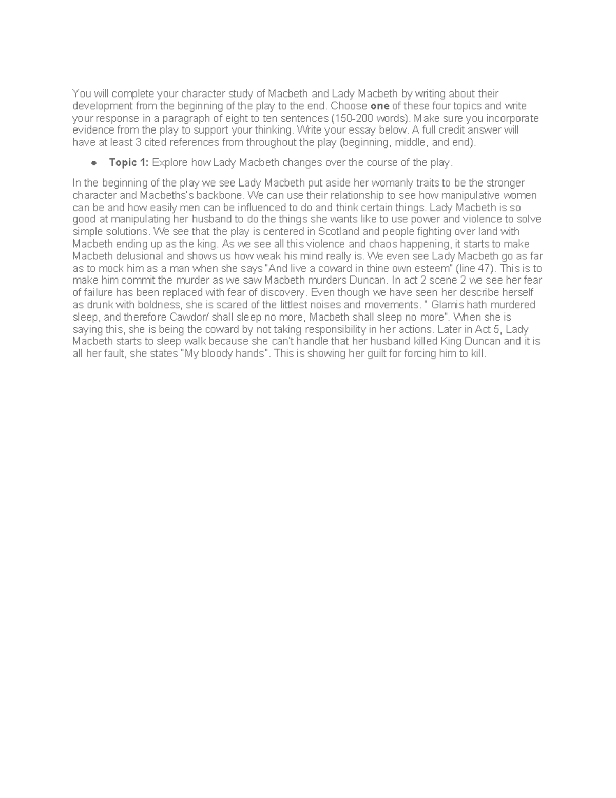 Character Study of Macbeth & Lady Macbeth - English Assignment 4 - Studocu