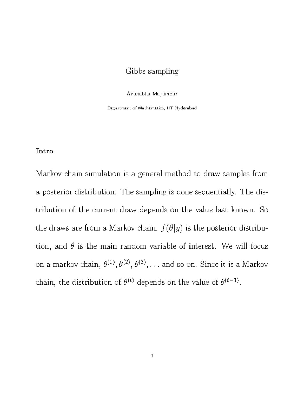 Gibbs Sampling Slides: A Markov Chain Approach in Statistics - Studocu