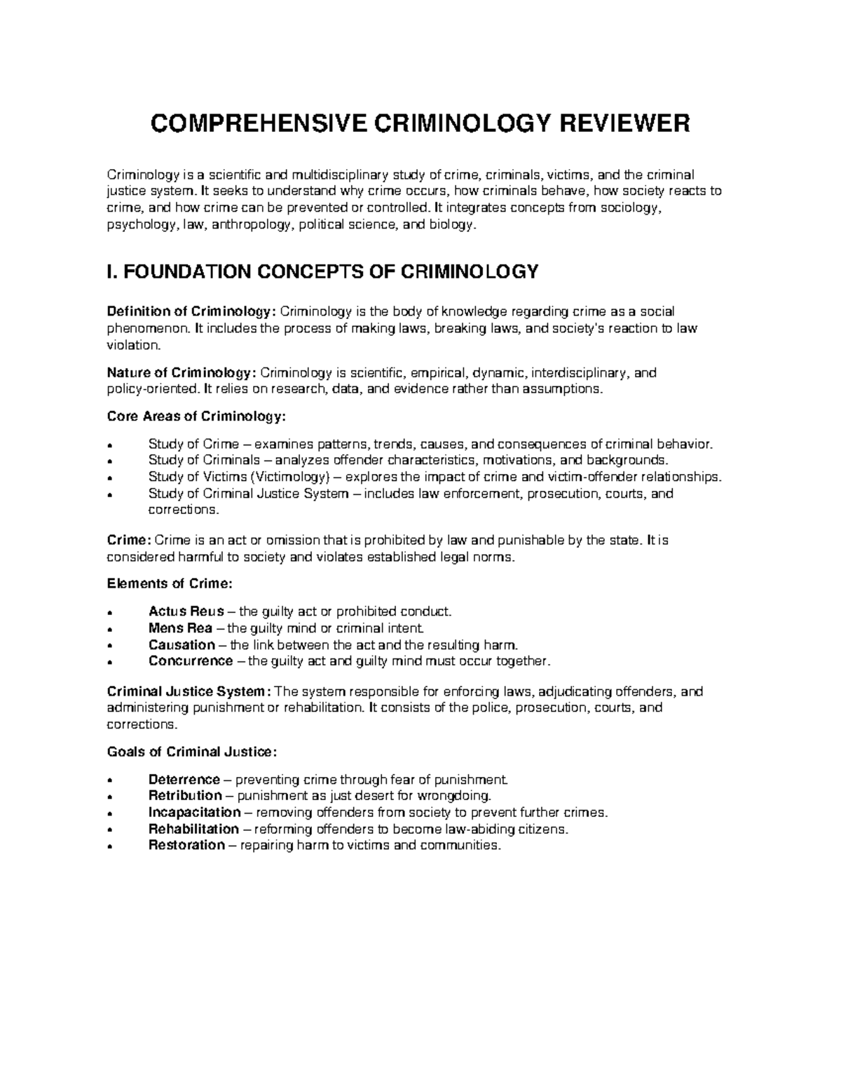 Comprehensive Criminology Study Guide for Exams and Quizzes - Studocu