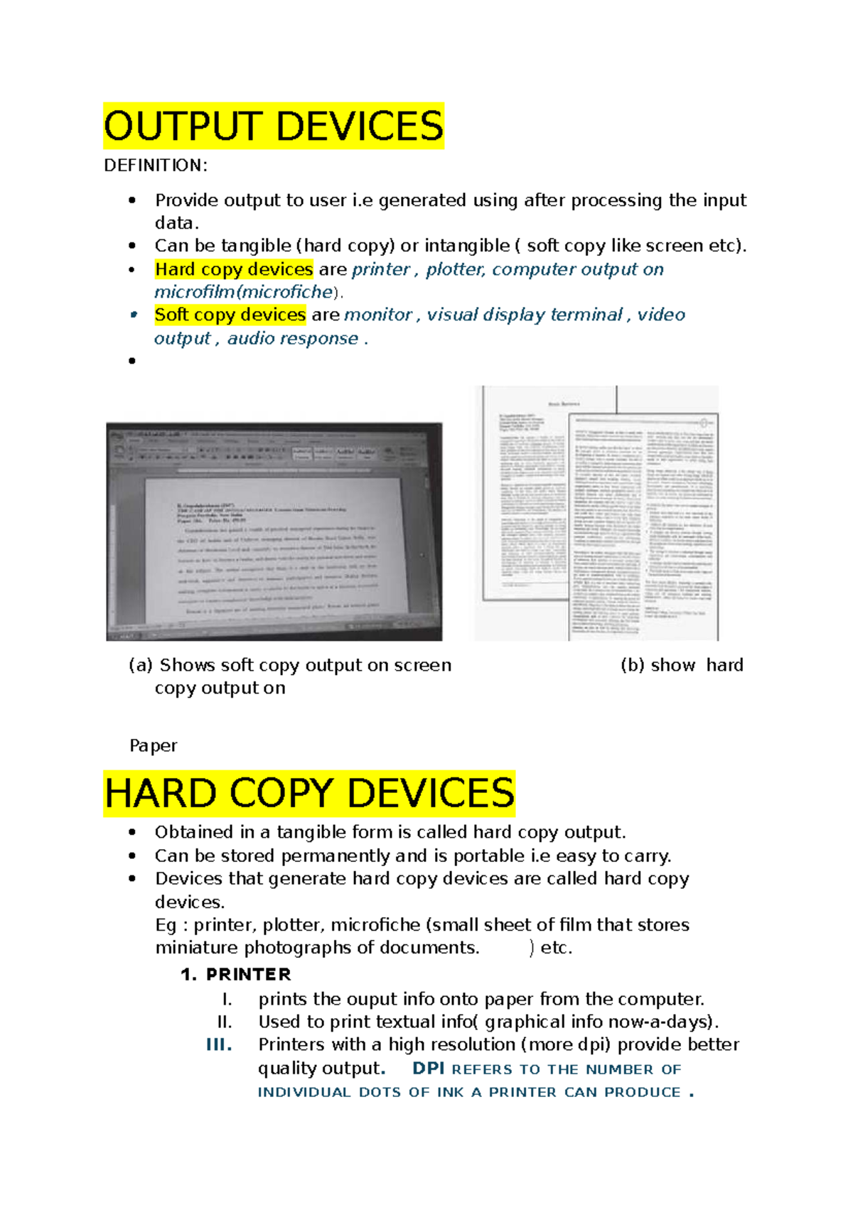 Output Devices Overview: Hard Copy & Soft Copy Technologies - Studocu