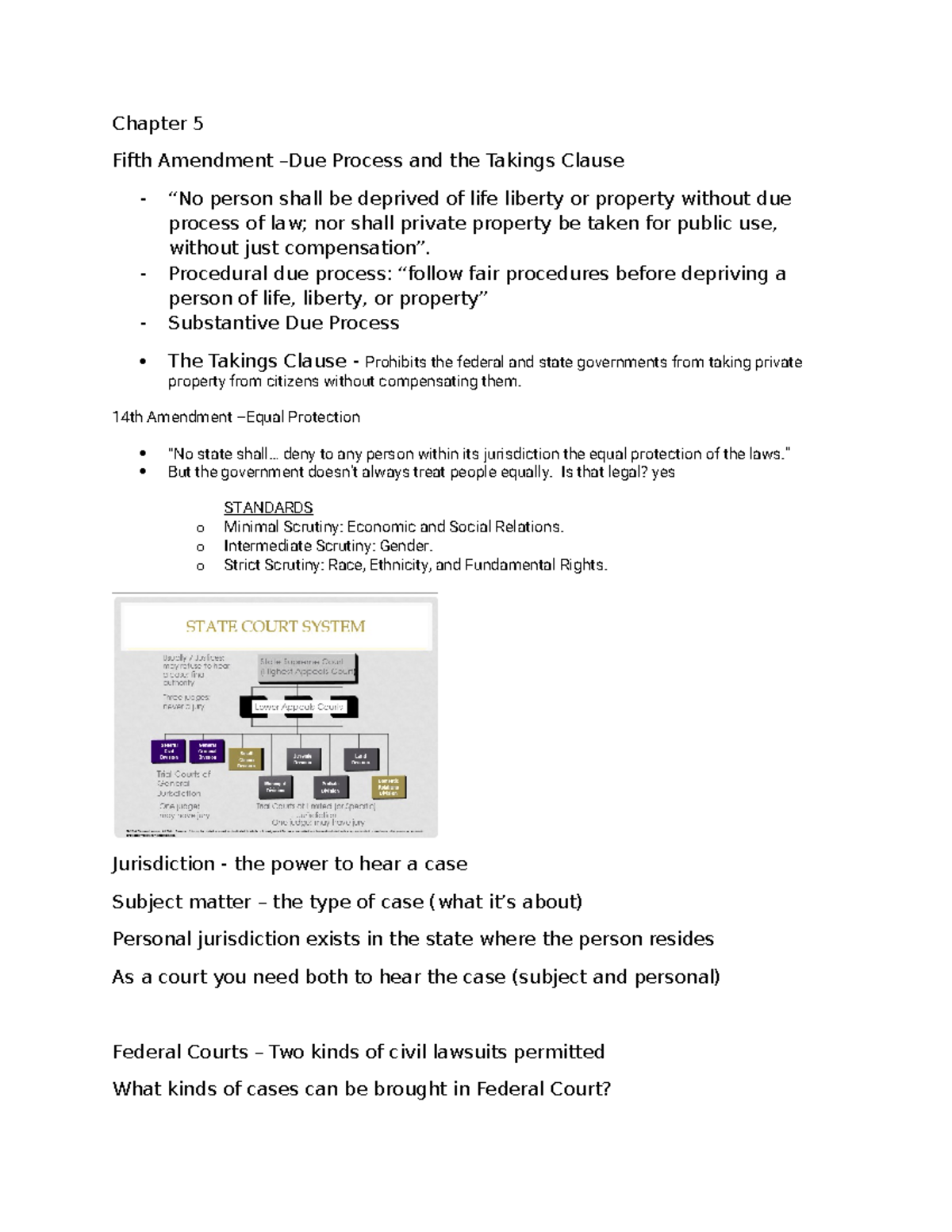 BLAW CH5 - Notes for Chapter 5 - Chapter 5 Fifth Amendment –Due Process ...