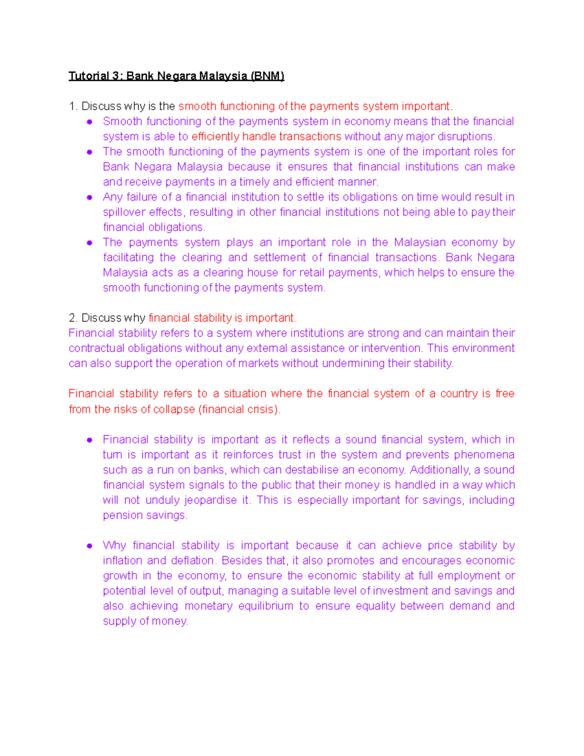 BBMF2044 Tutorial 3: Importance of Payment Systems and Financial ...