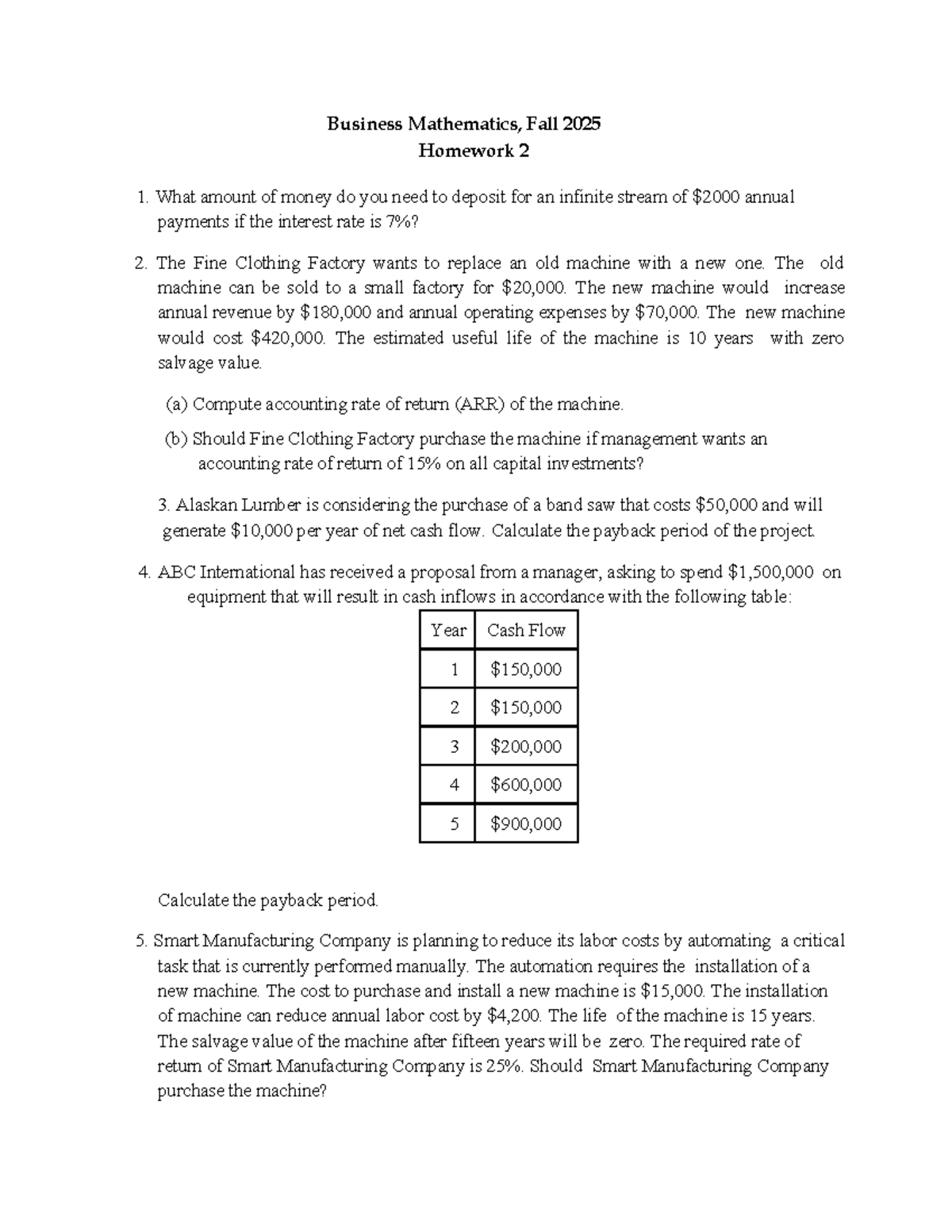 Business Mathematics (Fall 2025) - Homework 2 Analysis and Calculations ...