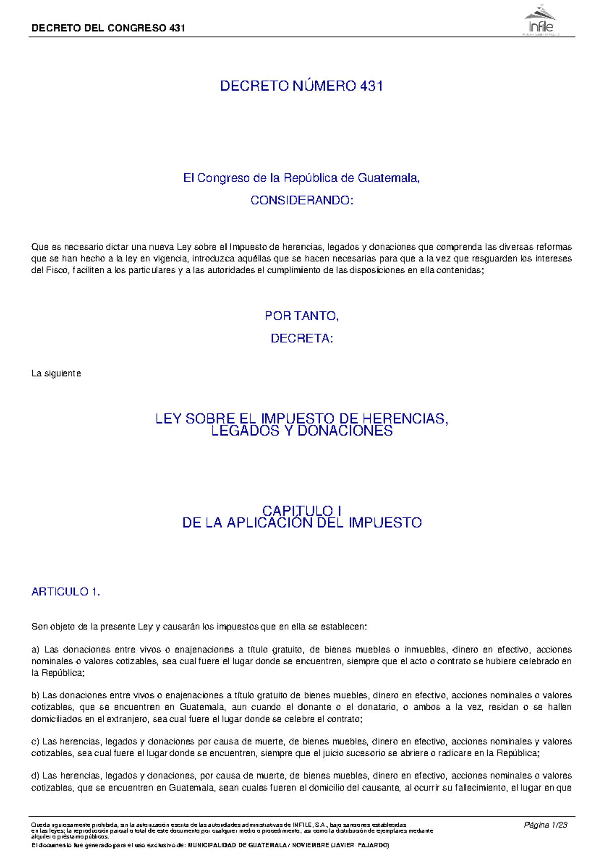 Decreto LEY 431: Impuesto sobre Herencias, Legados y Donaciones en ...