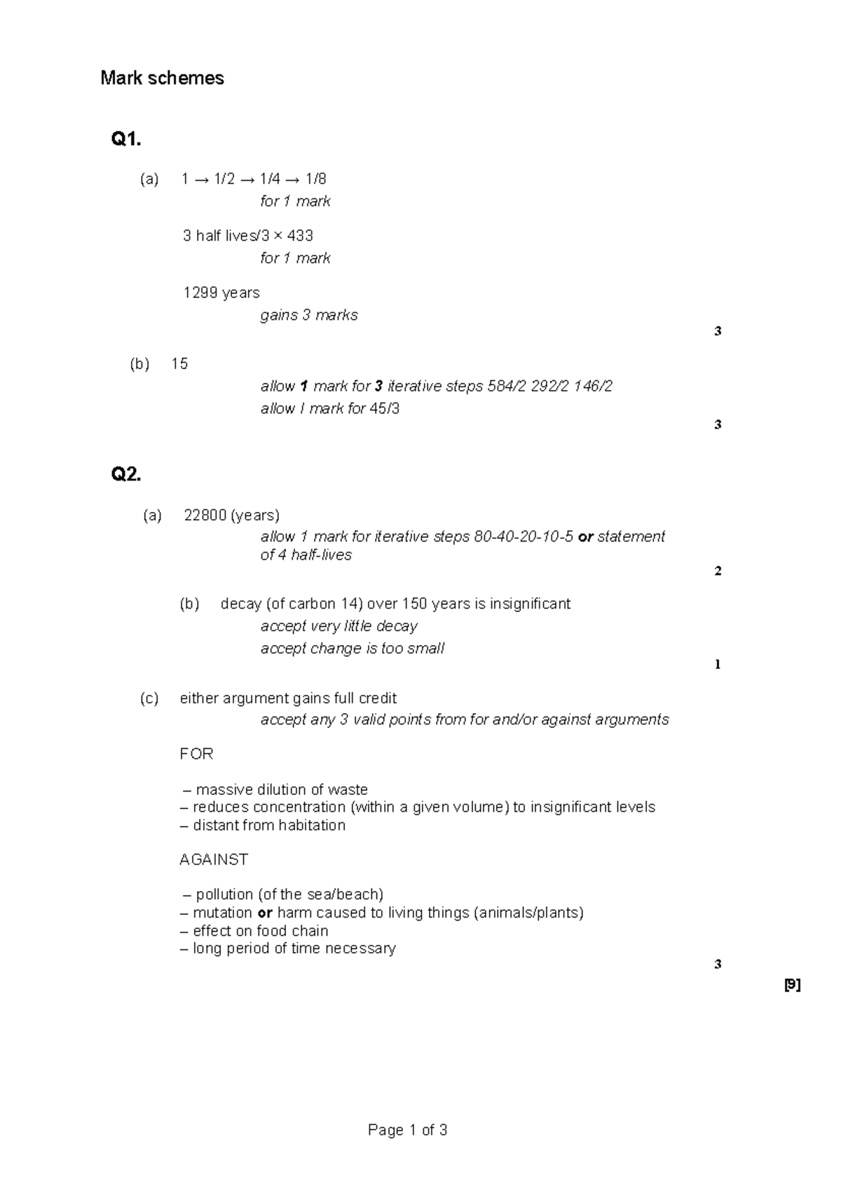 Radioactivity MS - Exam Questions Mark Scheme Analysis - Studocu