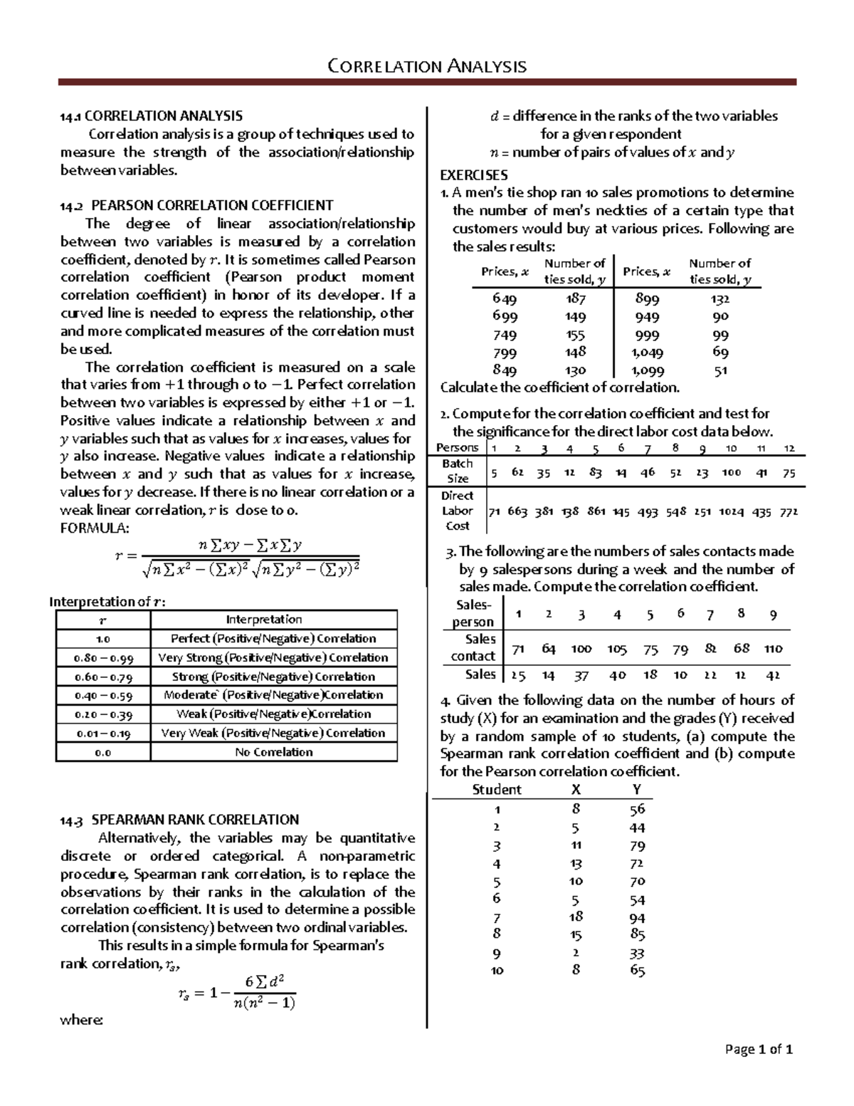 Correlation Analysis: Techniques & Coefficients (Stat 14.1) - Studocu