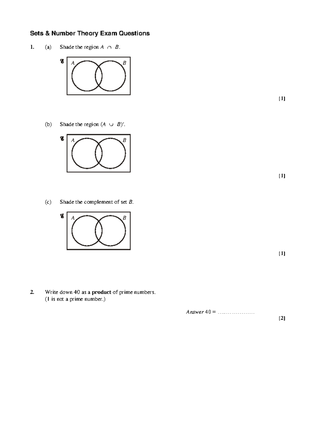 Sets Number Theory Exam Questions - Past Papers - Studocu