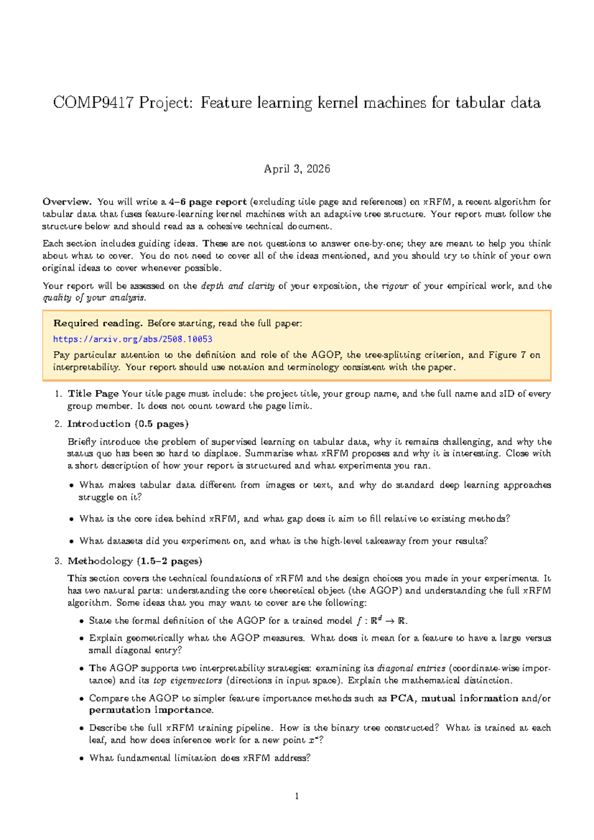 COMP9417 Project: xRFM Algorithm for Tabular Data Analysis - Studocu