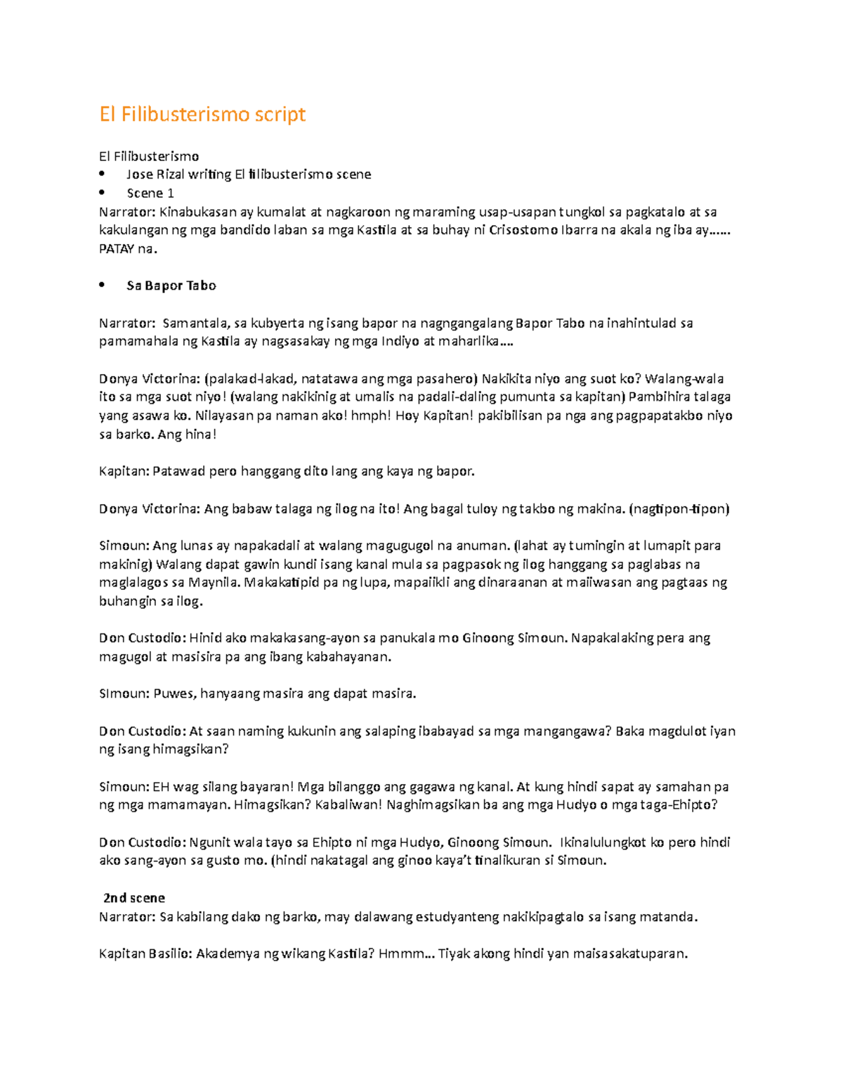 El Filibusterismo: Script ng mga Eksena at Tauhan - Studocu