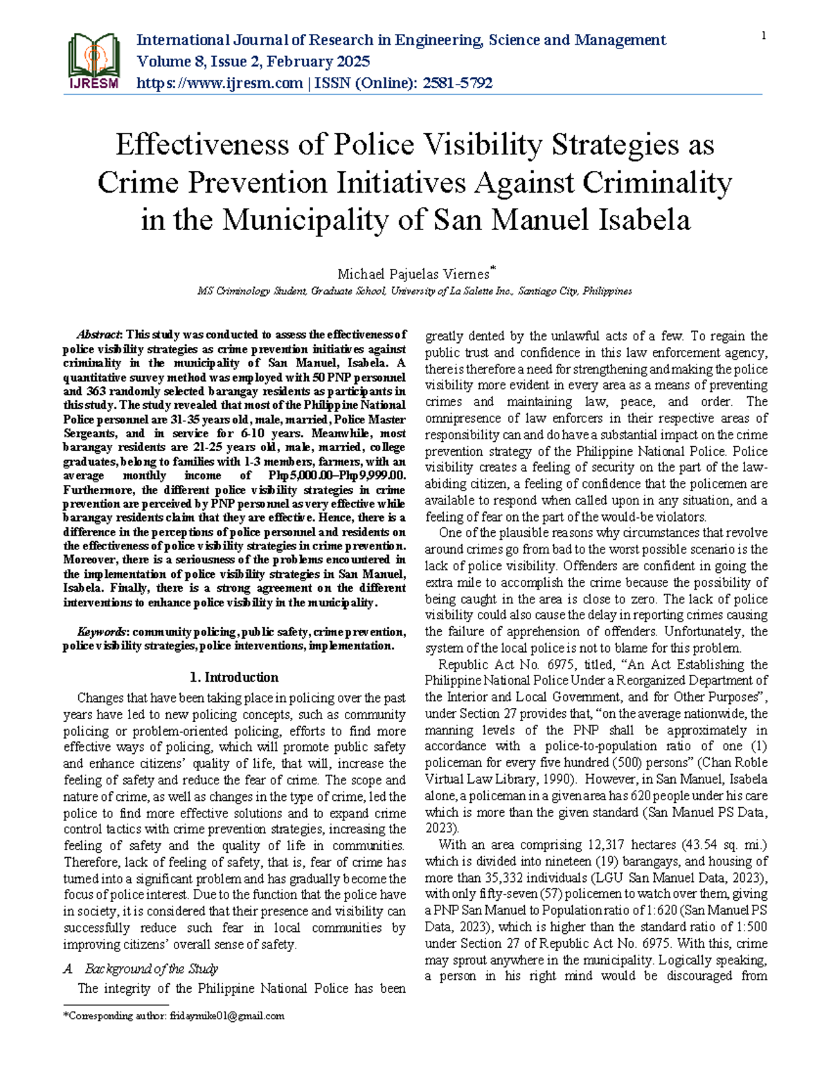 Effectiveness of Police Visibility Strategies in Crime Prevention (MS ...