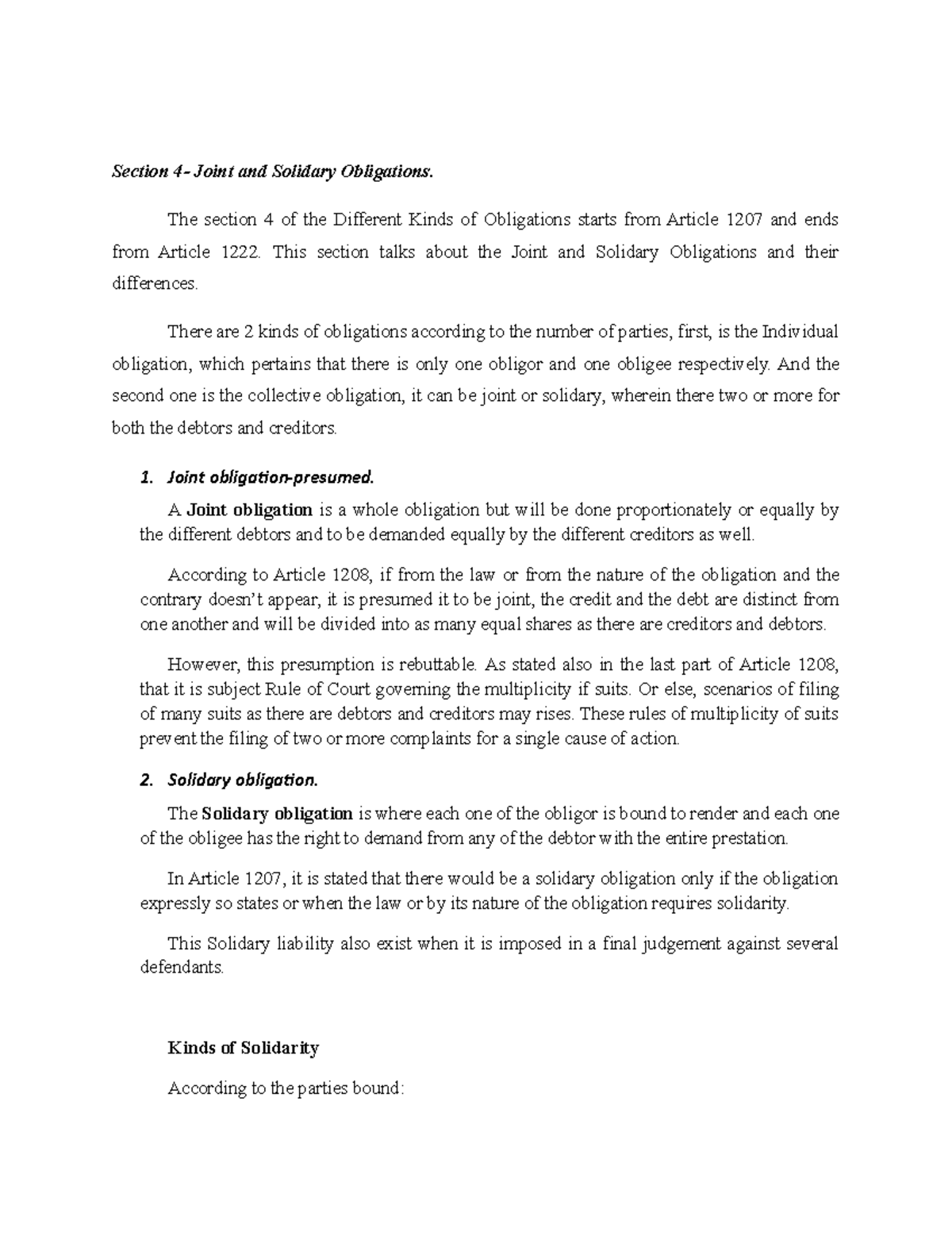 Joint and Solidary Obligations - The section 4 of the Different Kinds ...