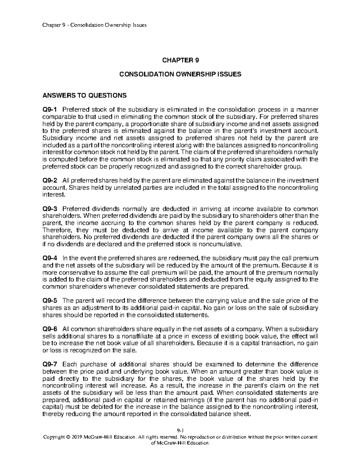 Christensen 12e Chapter 9 Solutions on Consolidation Issues - Studocu