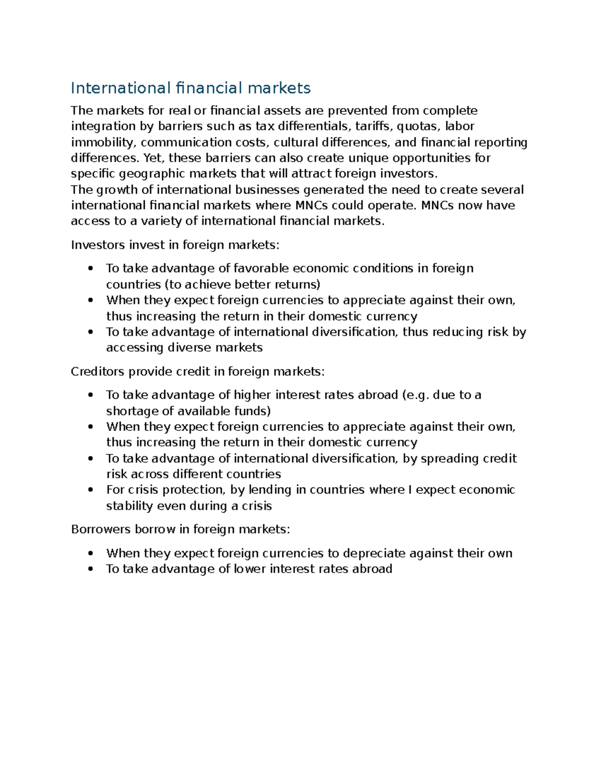 International Financial Markets: Barriers and Opportunities - Studocu