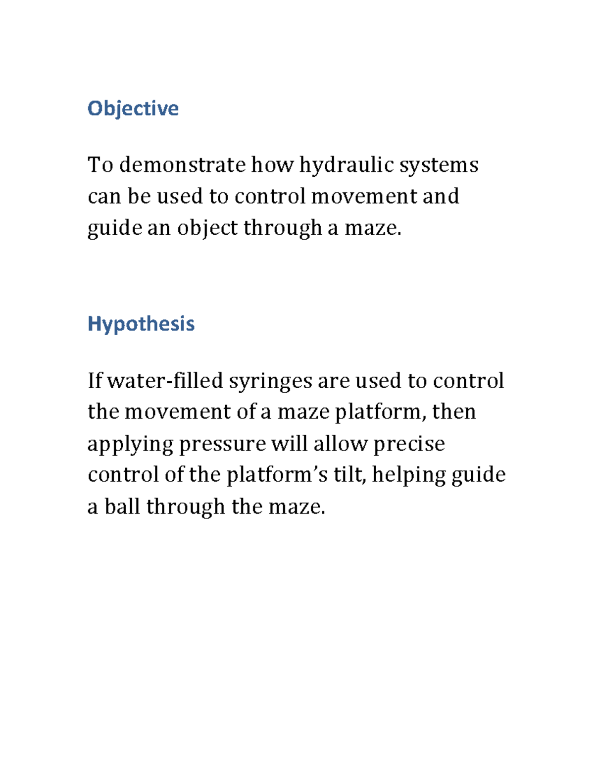 Hydraulic Systems in Motion: Controlling a Maze Platform - Studocu