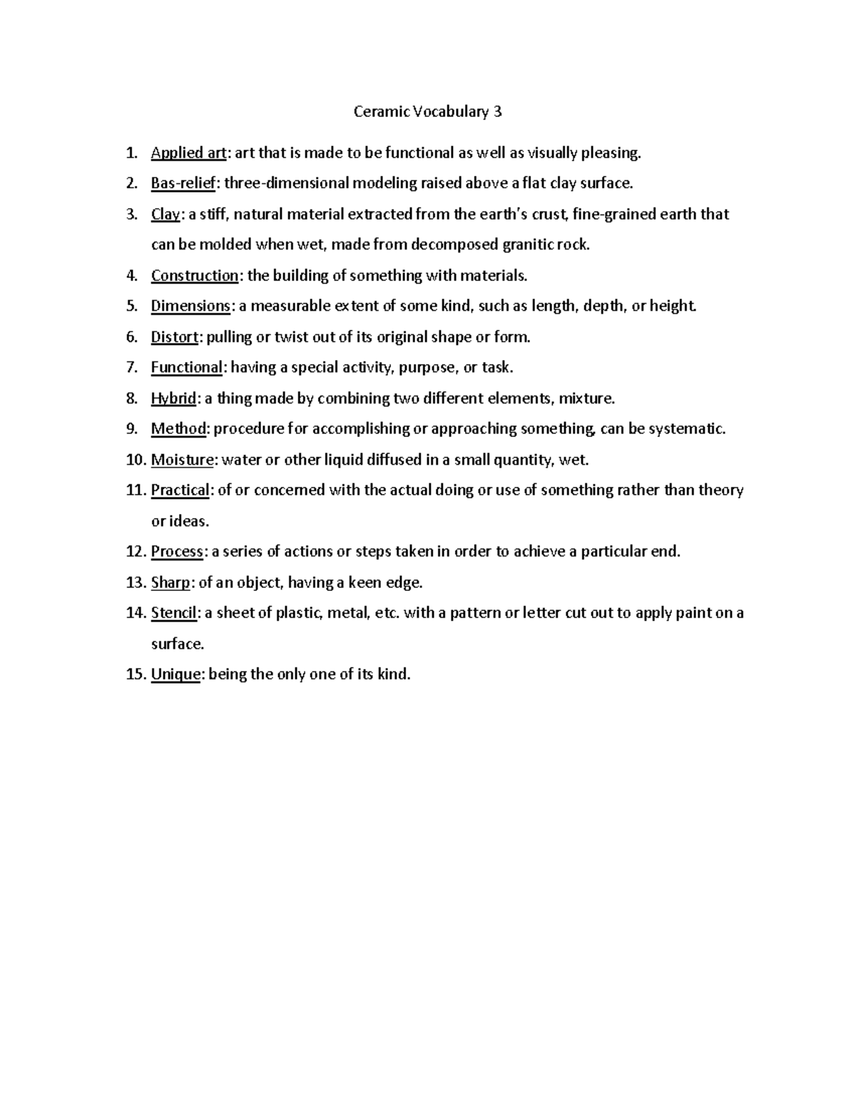 Ceramic Vocabulary 3: Key Terms and Definitions - Studocu