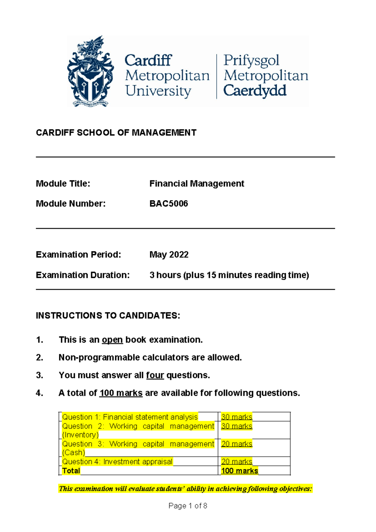 BAC Financial Management May 2022 Exam: Strategic Account Insights ...