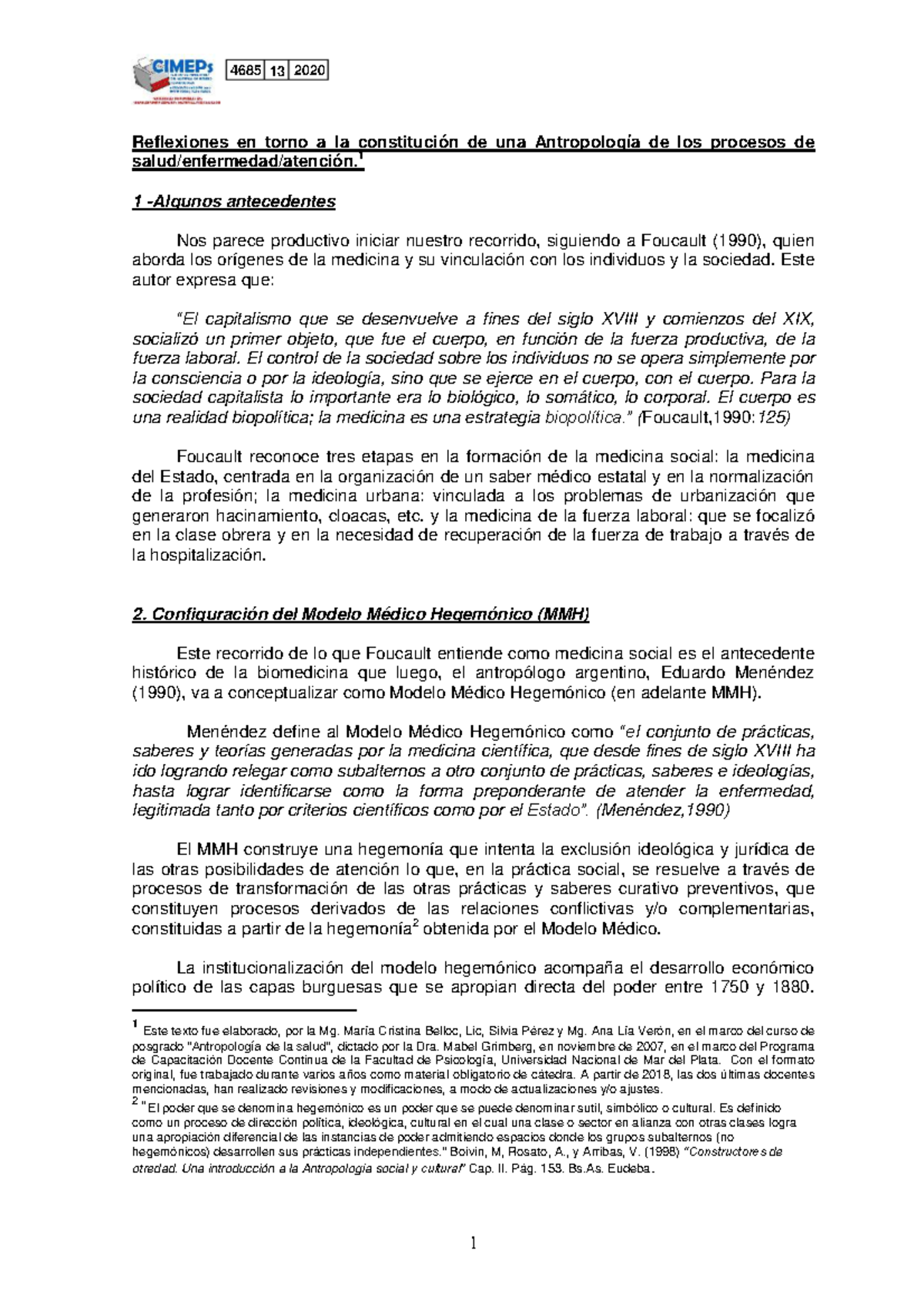4685 Reflexiones sobre la Antropología de la Medicina y el MMH - Studocu