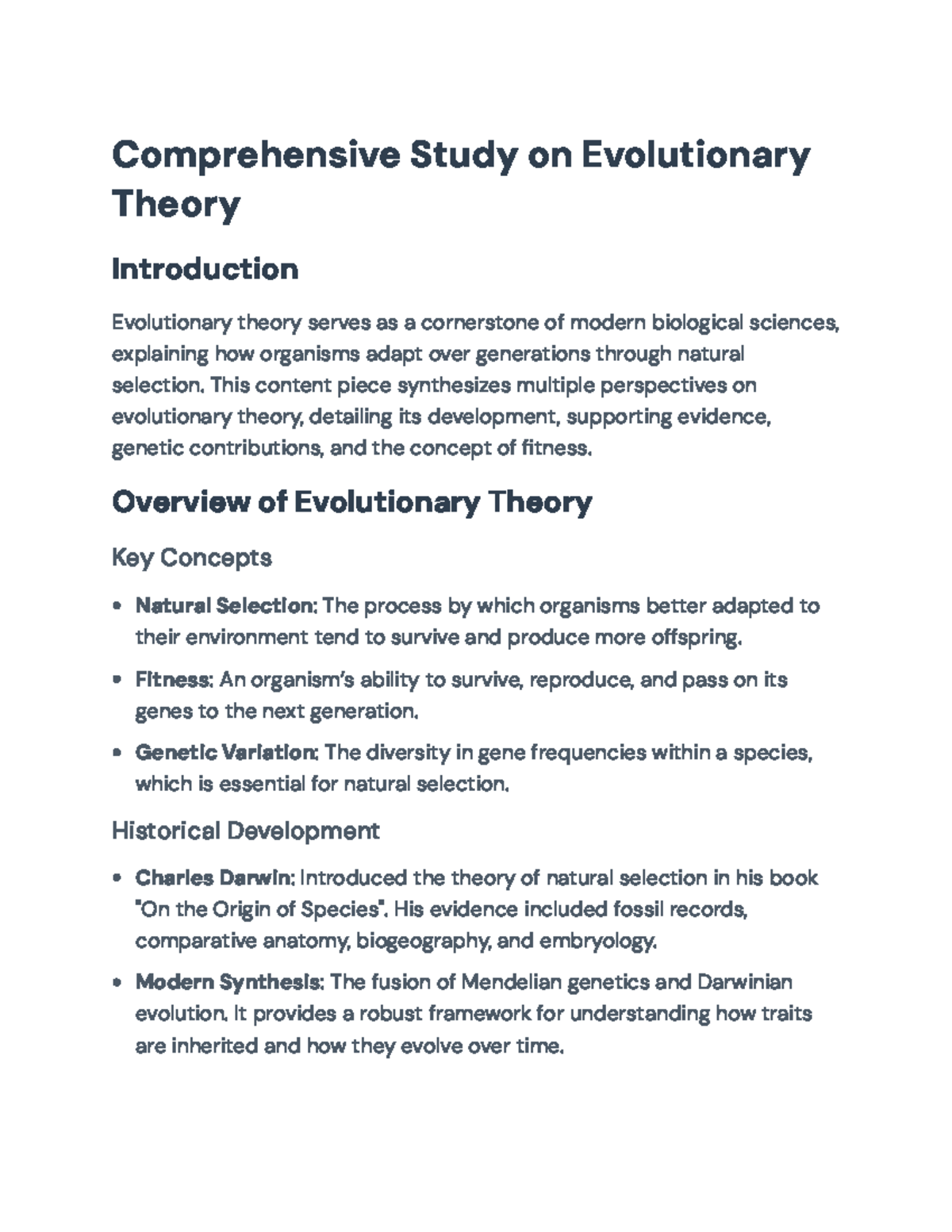 Evolutionary Theory (BIO 101): Key Concepts and Evidence Explained ...