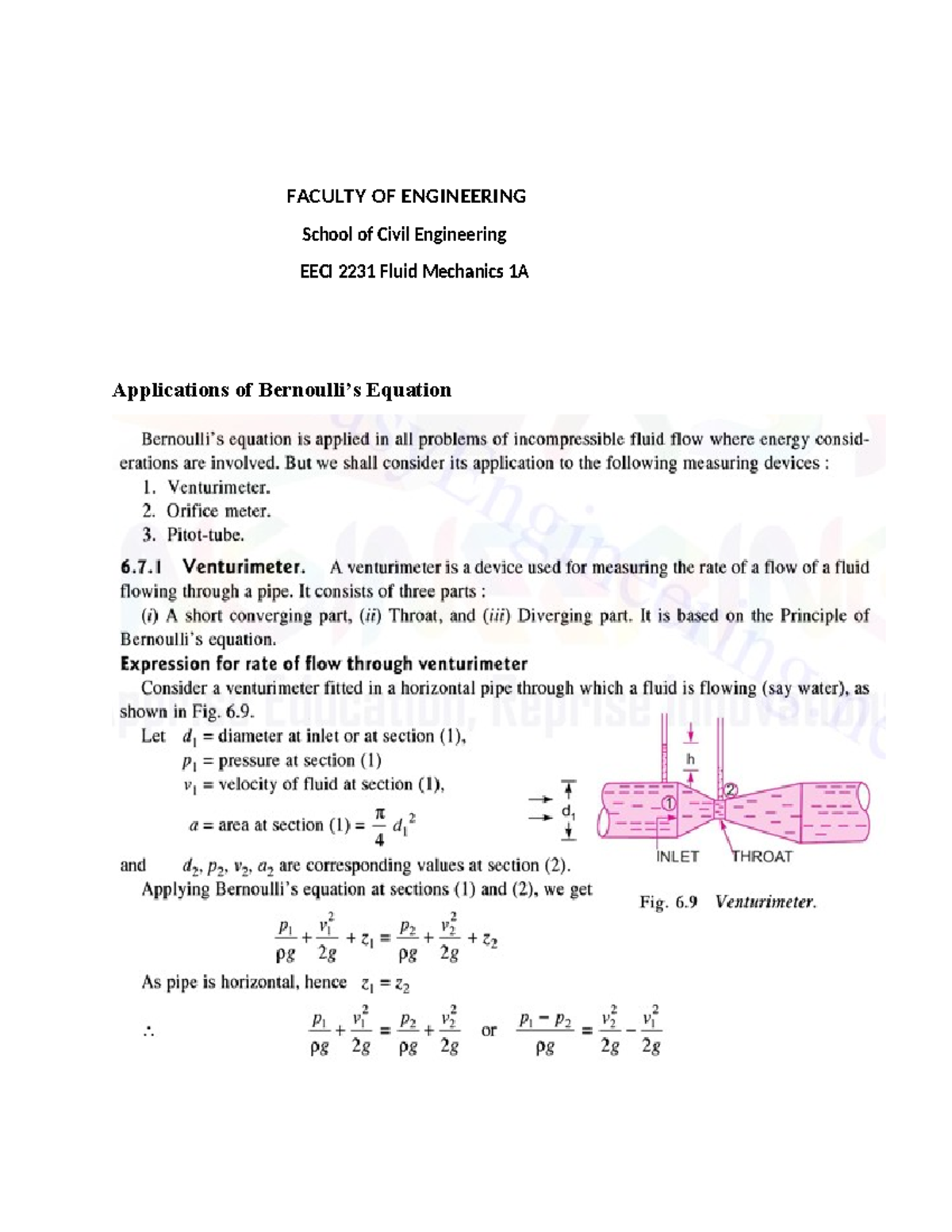 EECI 2231 Fluid Mechanics 1A - Vortex Flow Applications - Studocu