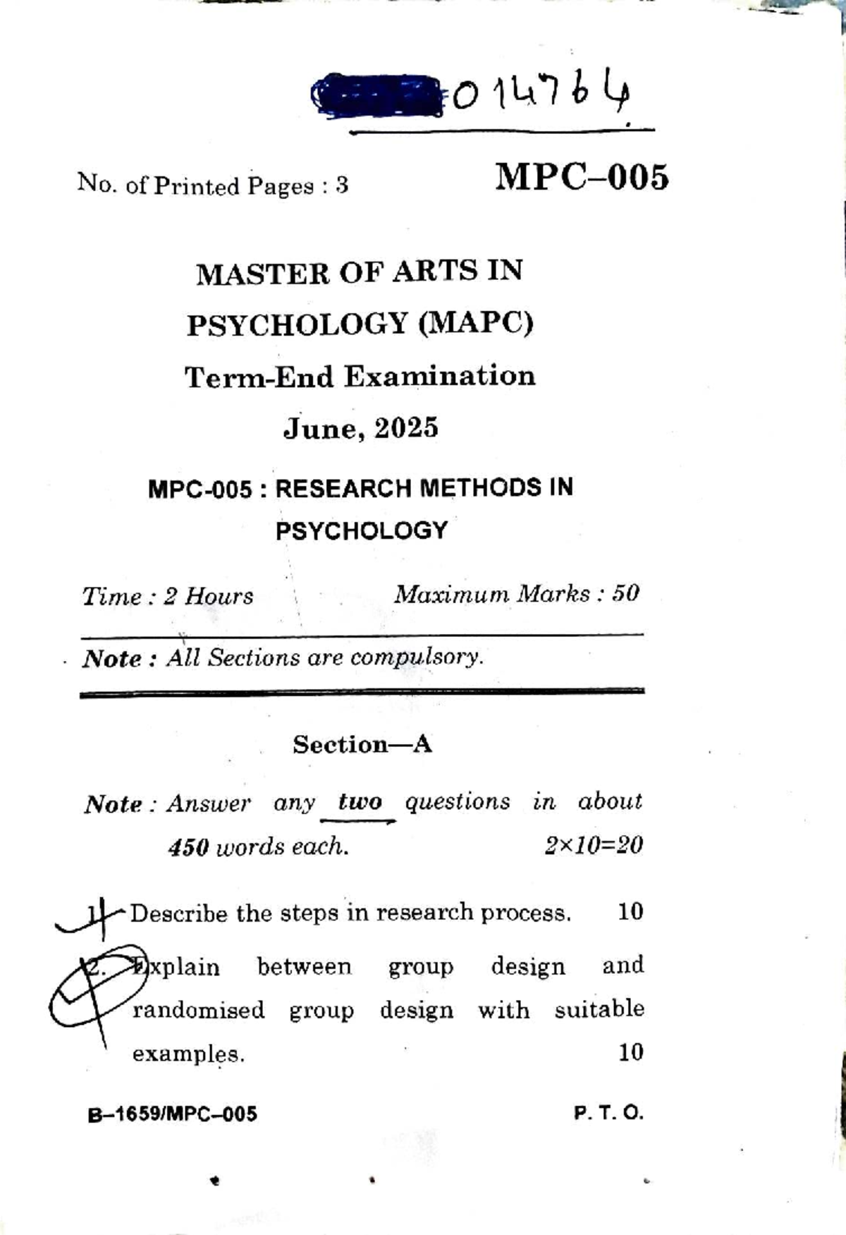 MPC-005 - Research Methods in Psychology Exam Notes - Studocu
