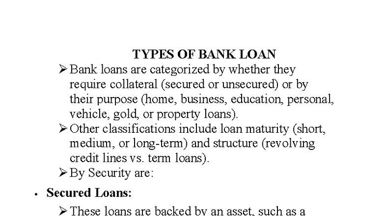 Types OF BANK Loans - MONEY AND BANKING UNIT NOTES - TYPES OF BANK LOAN ...