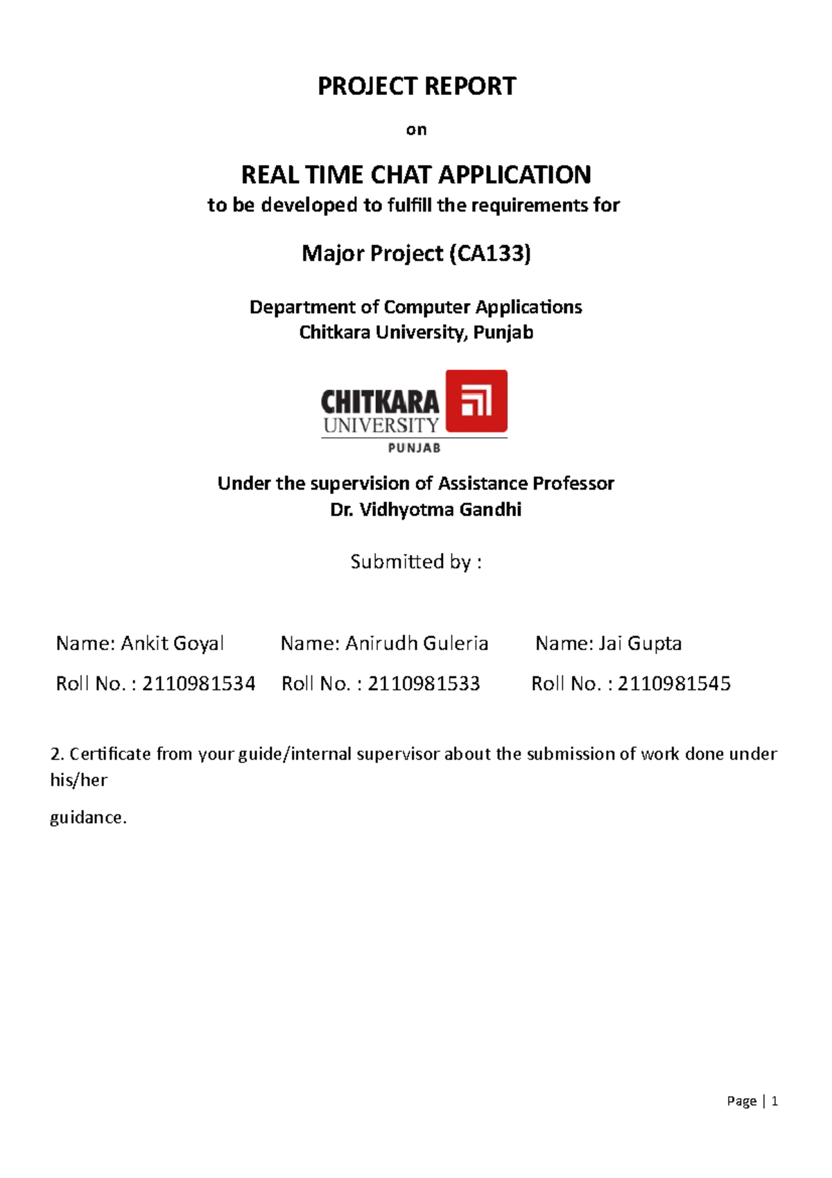 Project Report - upload - PROJECT REPORT on REAL TIME CHAT APPLICATION ...