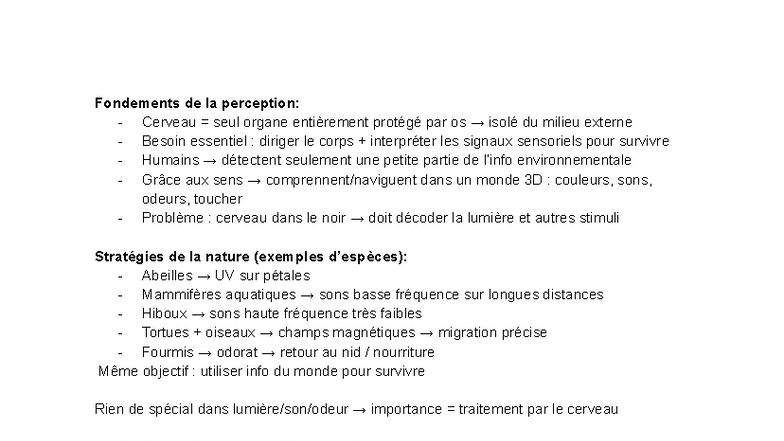PSY 5 - Notes de cours sur la perception et le traitement sensoriel ...