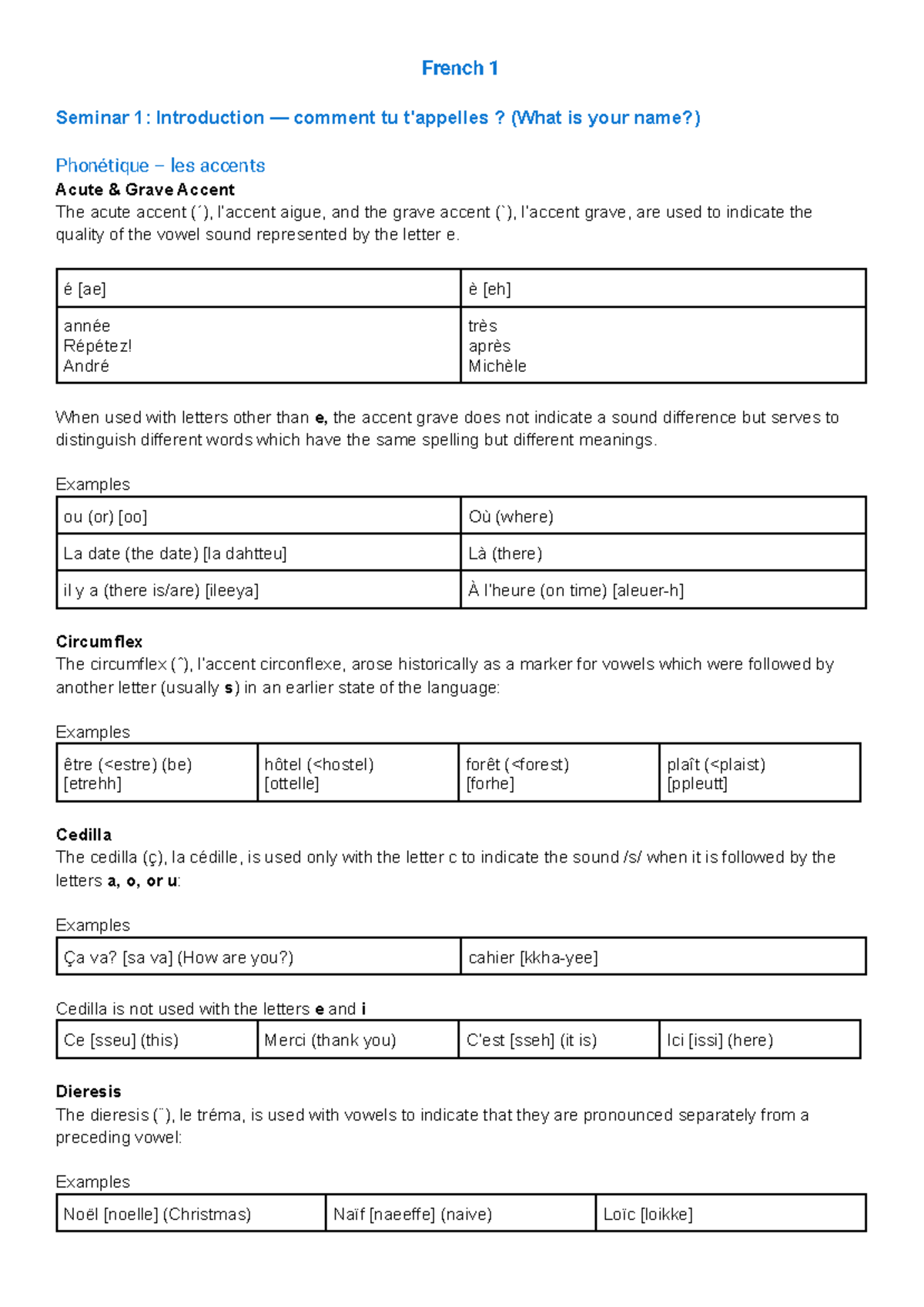 French 1 Notes: Understanding Accents, Verbs, and Gender in French ...