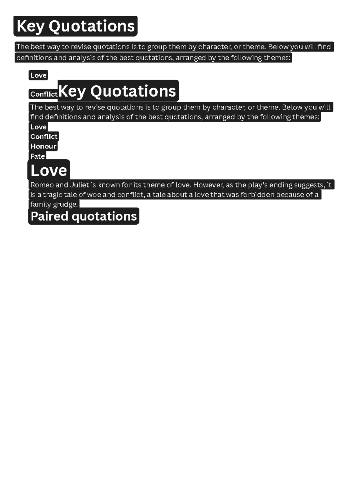 Key Quotations on Love and Conflict in Romeo and Juliet (ENG101) - Studocu