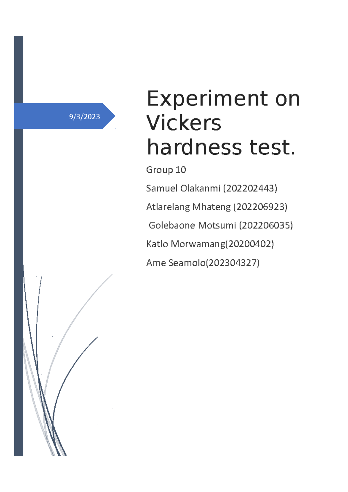 CCB231 Group 10 Lab Report: Vickers Hardness Test Analysis - Studocu