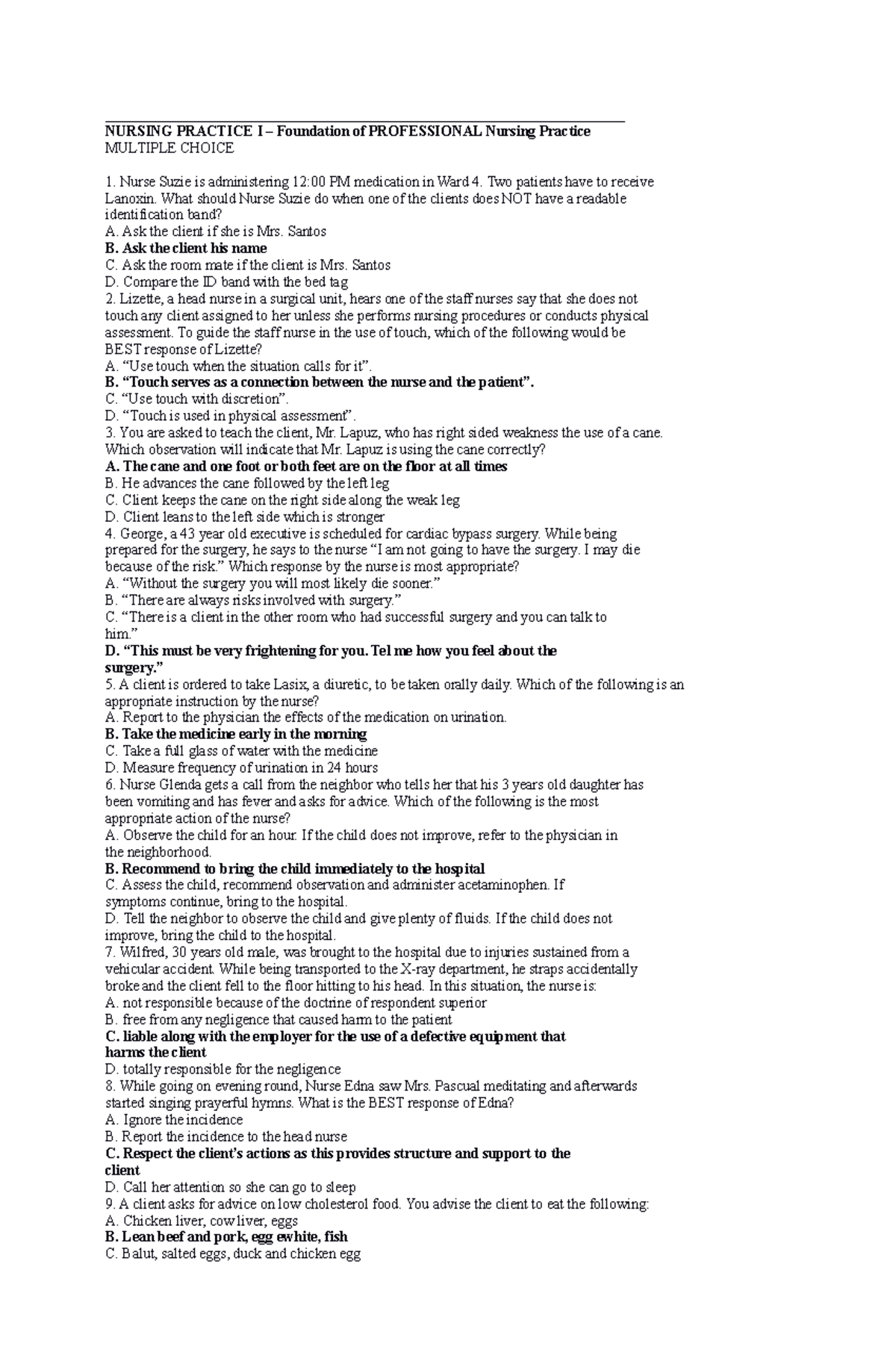 NLE Exam Review: Key Topics & MCQs for Nursing Practice I - Studocu